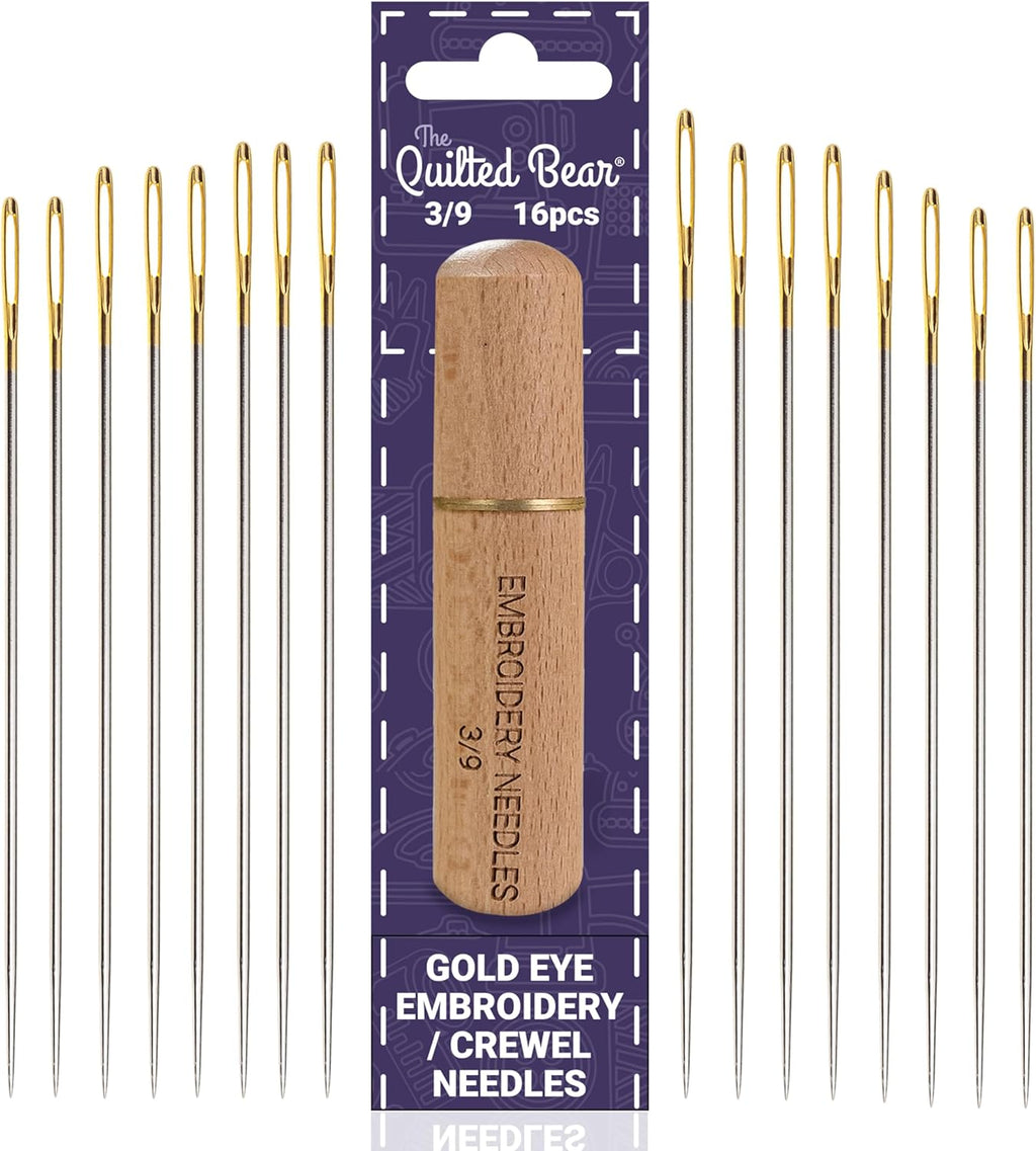 The Quilted Bear Gold Eye Crewel Embroidery Needles with Wooden Case
