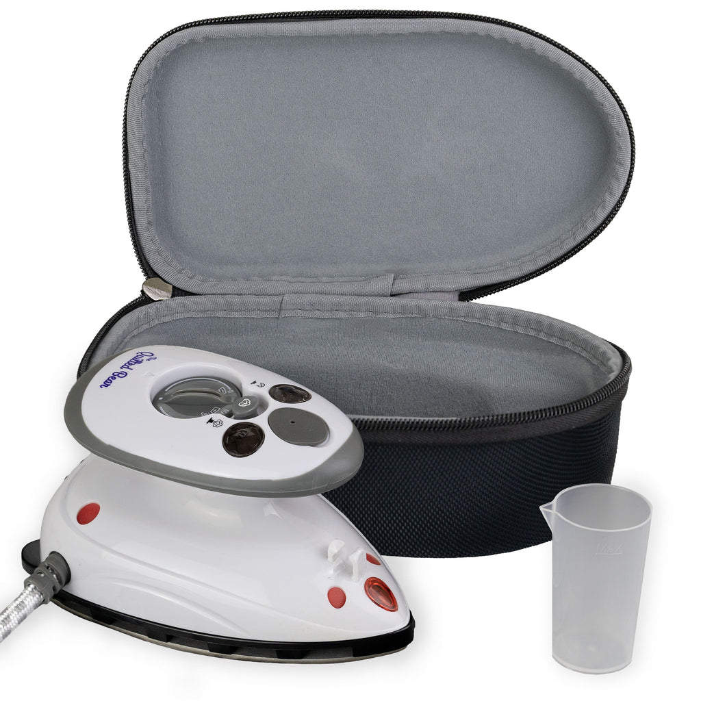 The Quilted Bear Mini Steam Iron with Hard Travel Case (Black Case)